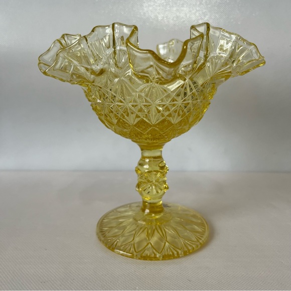 Fenton | Other | Fenton Yellow Diamond Pattern Ruffled Compote Candy ...
